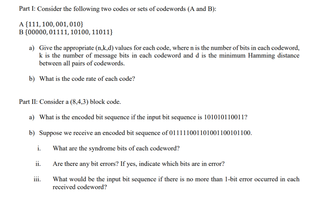 Solved Consider the following two codes or sets of codewords | Chegg.com