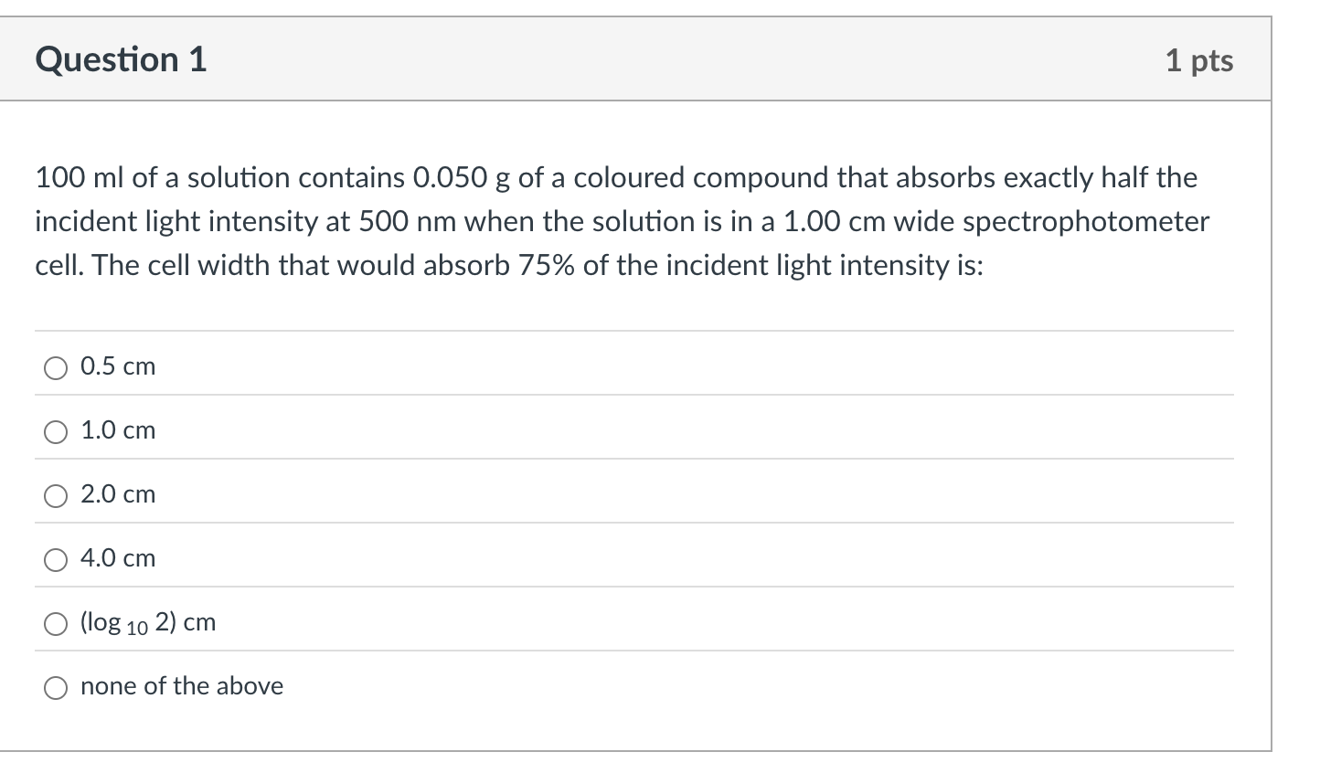 Solved Question 1 100 ﻿ml of a solution contains 0.050 ﻿g of | Chegg.com