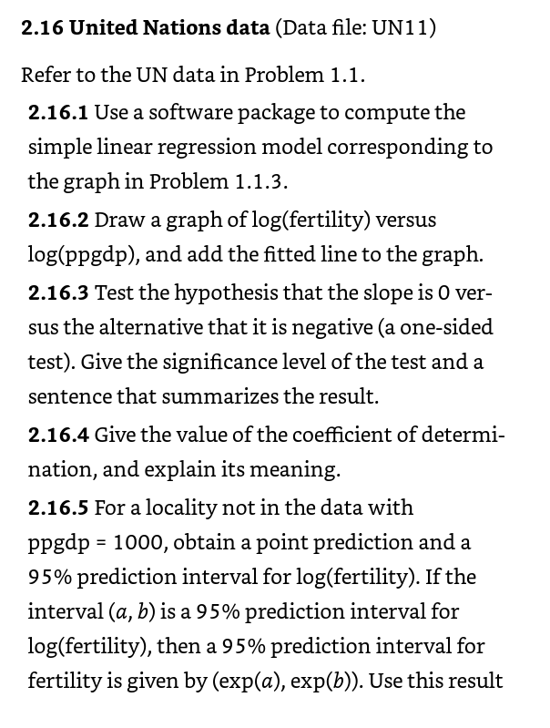 2.16 United Nations data (Data file: UN11) Refer to | Chegg.com