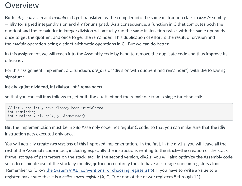 Solved Both integer division and modulo in C get translated | Chegg.com