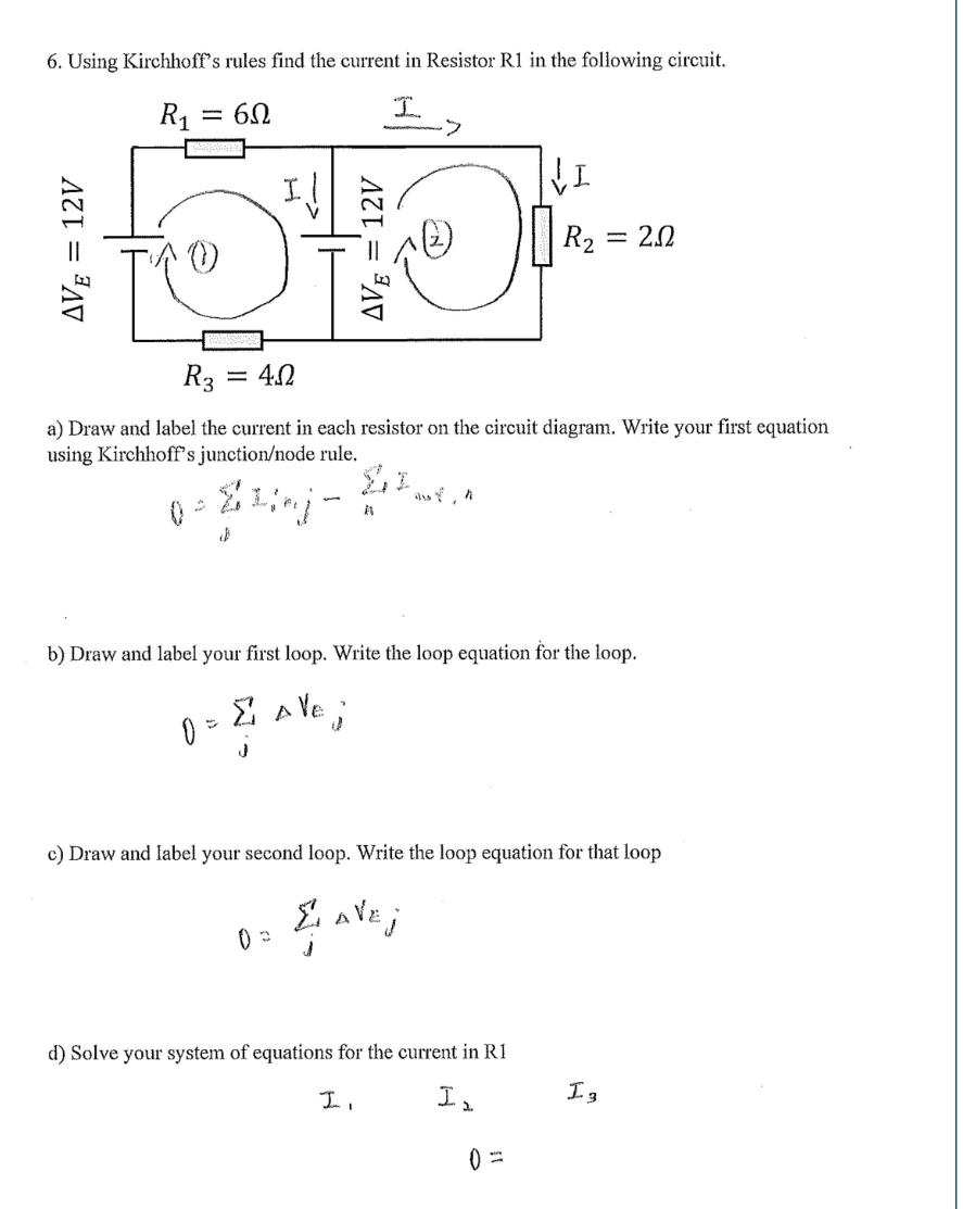 Solved 6. Using Kirchhoff's rules find the current in | Chegg.com
