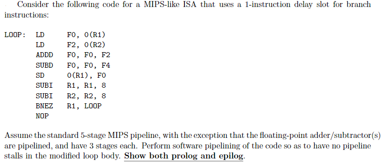 Consider the following code for a MIPS-like ISA that | Chegg.com