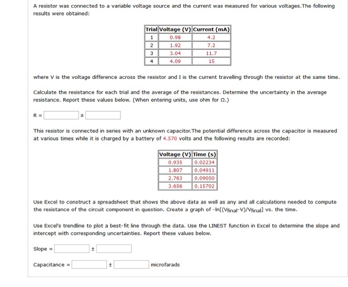 Solved A resistor was connected to a variable voltage source | Chegg.com
