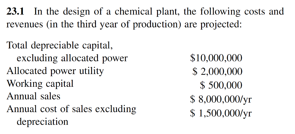 Solved 23.1 In the design of a chemical plant, the following | Chegg.com
