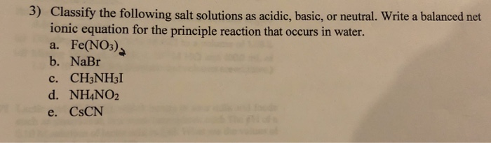 Solved 3) Classify the following salt solutions as acidic, | Chegg.com