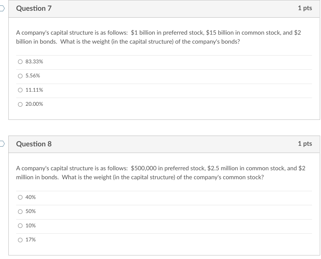 Solved Question 7 1 Pts A Company s Capital Structure Is As Chegg