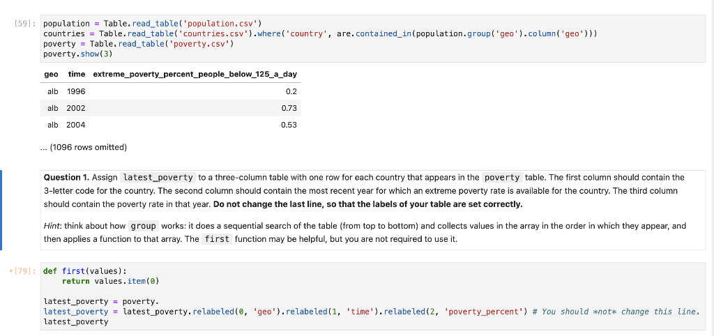 Solved population = Table. read_table('population.csv') | Chegg.com