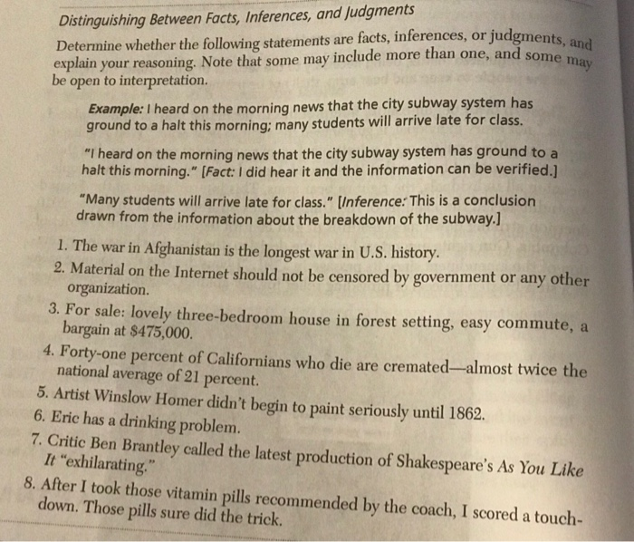 Solved Distinguishing Between Facts, Inferences, and | Chegg.com