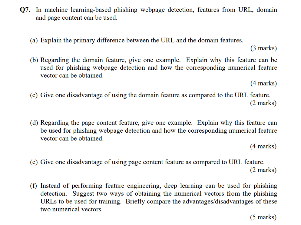 Solved Q7. In machine learning-based phishing webpage | Chegg.com