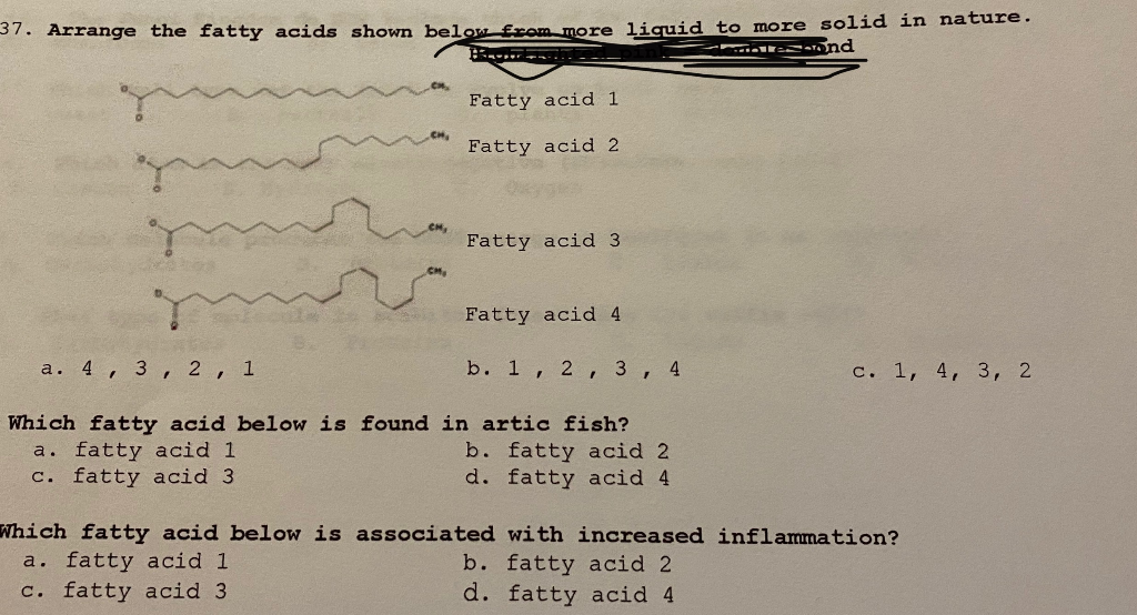 Solved 37. Arrange the fatty acids shown below from more | Chegg.com