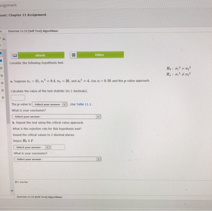 Solved ssignment ment: Chapter 11 Assignment Exercise 11.15 | Chegg.com Solved ssignment ment: Chapter 11 Assignment Exercise 11.15 | Chegg.com