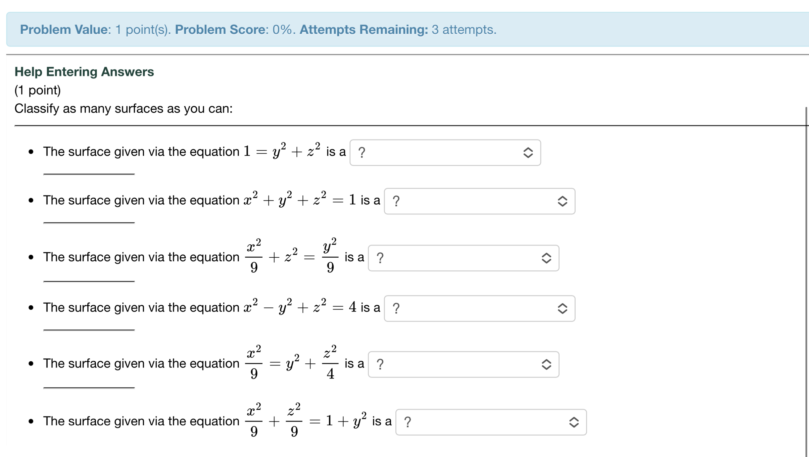 Solved - The surface given via the equation 1=y2+z2 is a - | Chegg.com