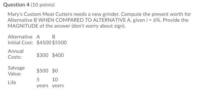 Solved Question 3 (10 points) Mary's Custom Meat Cutters | Chegg.com