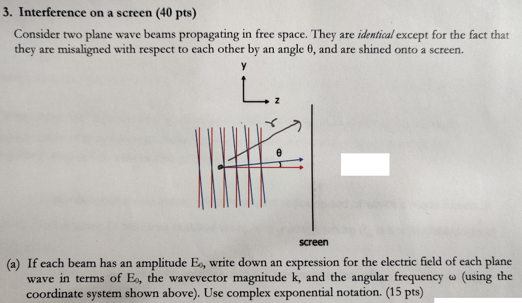 Solved 3. Interference on a screen (40 pts) Consider two | Chegg.com