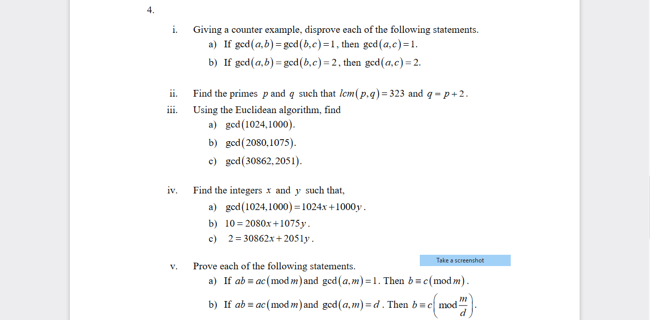 Solved 4. i. Giving a counter example, disprove each of the | Chegg.com