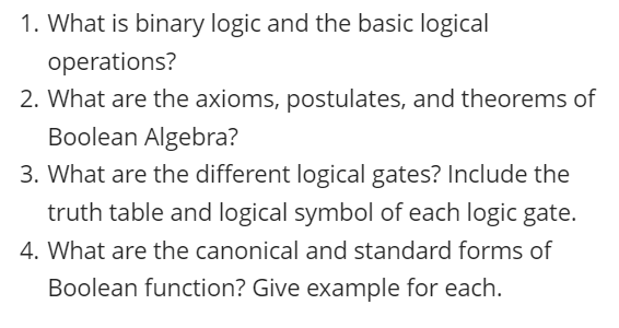 Solved 1 What Is Binary Logic And The Basic Logical Chegg