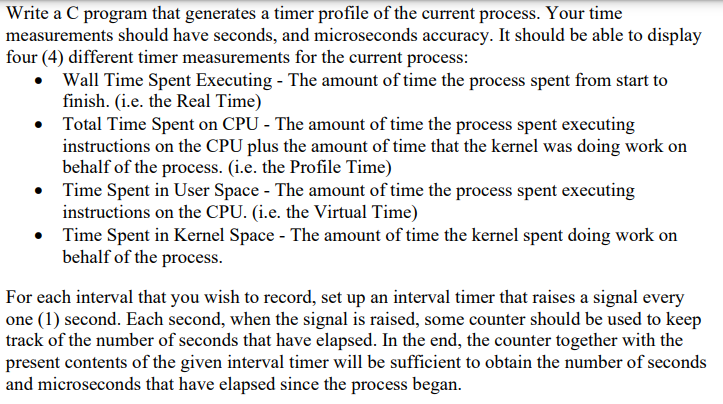 Solved Write a C program that generates a timer profile of | Chegg.com