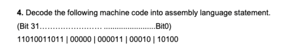 Solved Decode the following machine code into assembly | Chegg.com