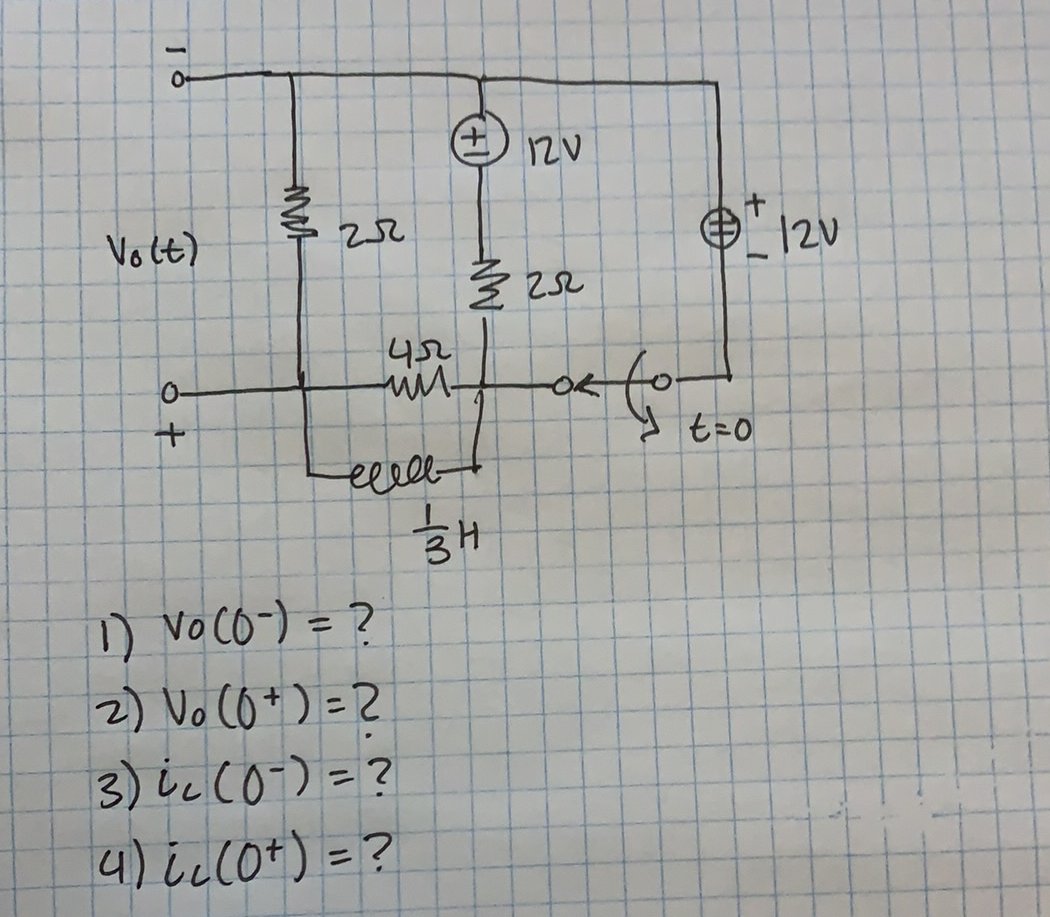 Solved O + 12V MU Volt) 22 12V Žer 42 um ot to t=0 w = | Chegg.com