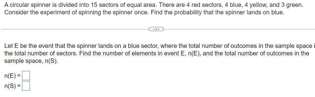 Solved A circular spinner is divided into 15 sectors of | Chegg.com