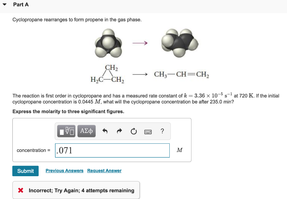 Solved Part A Cyclopropane rearranges to form propene in the | Chegg.com