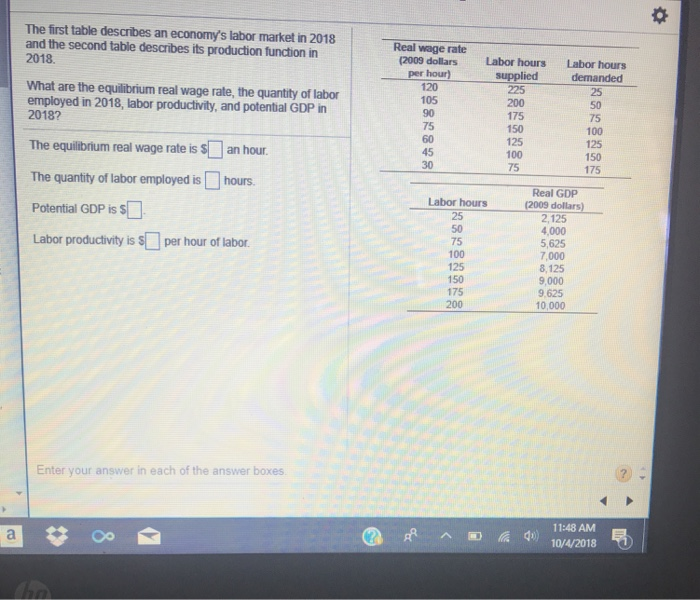 Solved The first table describes an economy's labor market | Chegg.com