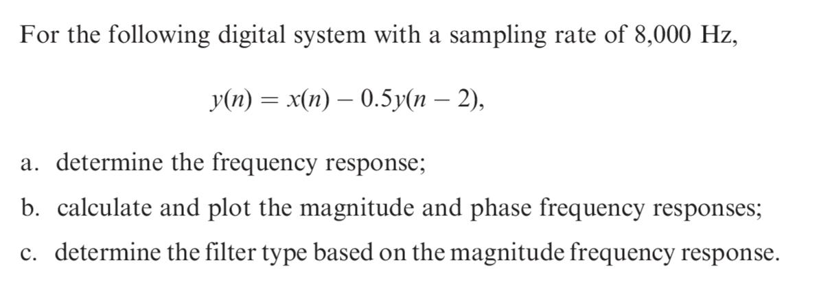 Solved For the following digital system with a sampling rate | Chegg.com