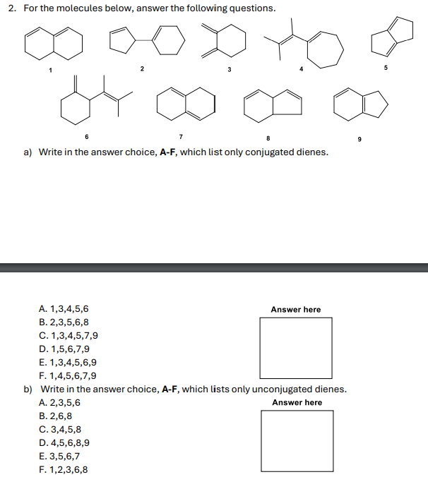 Solved For the molecules below, answer the following | Chegg.com