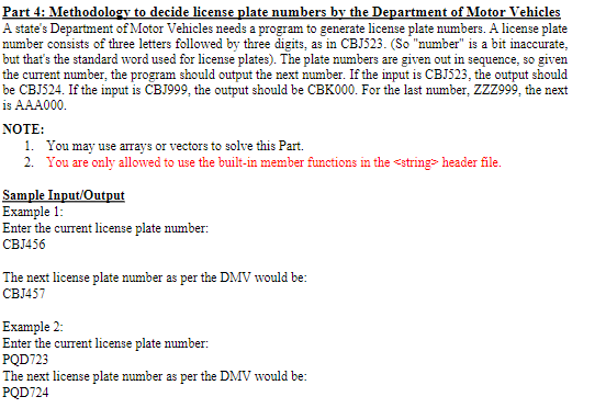 Solved Part 4: Methodology to decide license plate numbers | Chegg.com