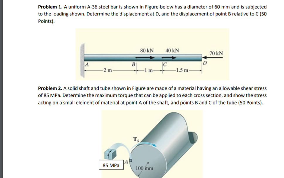 Solved Problem 1. A uniform A-36 steel bar is shown in | Chegg.com