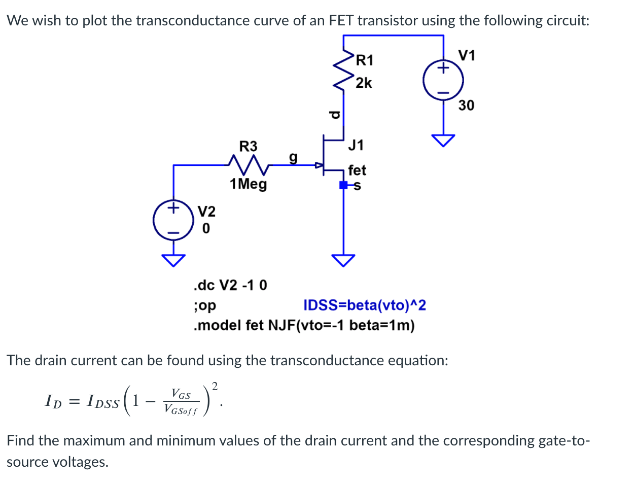 Solved We wish to plot the transconductance curve of an FET | Chegg.com