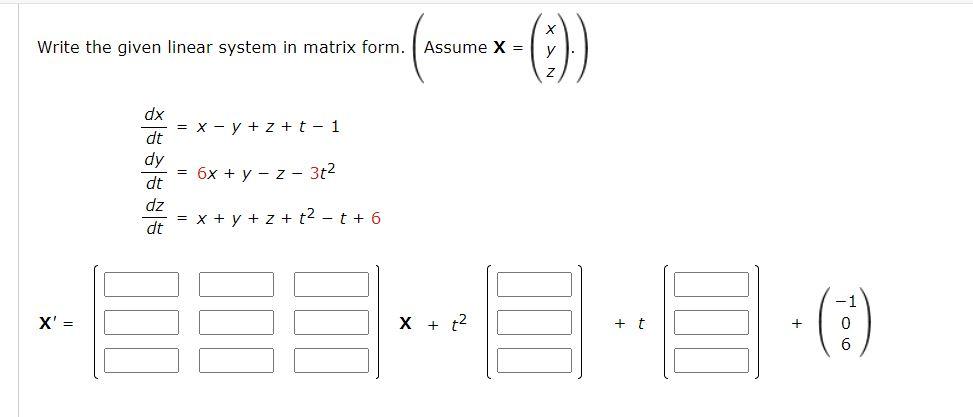 Solved Write the given linear system in matrix form. ( | Chegg.com