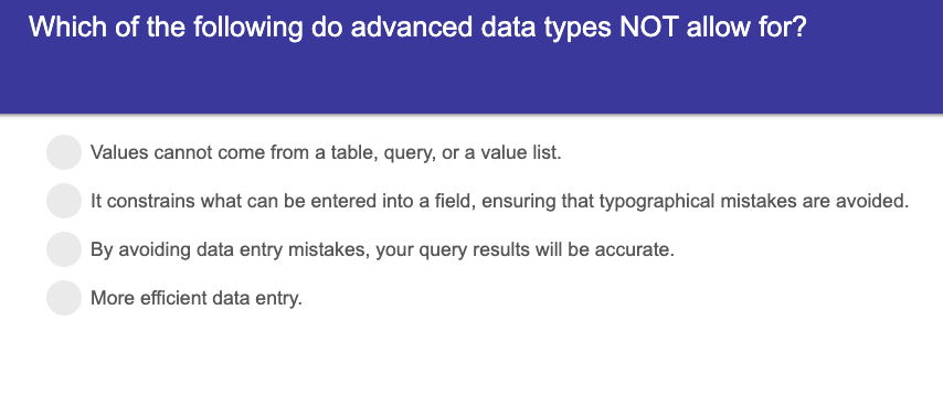 Solved Which of the following do advanced data types NOT | Chegg.com