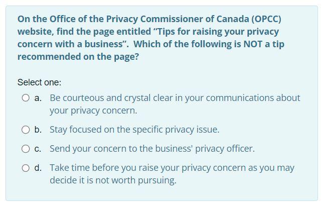 Solved On the Office of the Privacy Commissioner of Canada | Chegg.com