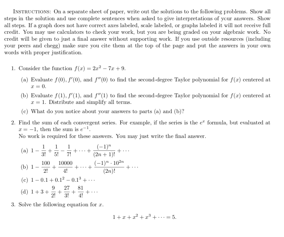 Solved INSTRUCTIONS: On a separate sheet of paper, write out | Chegg.com