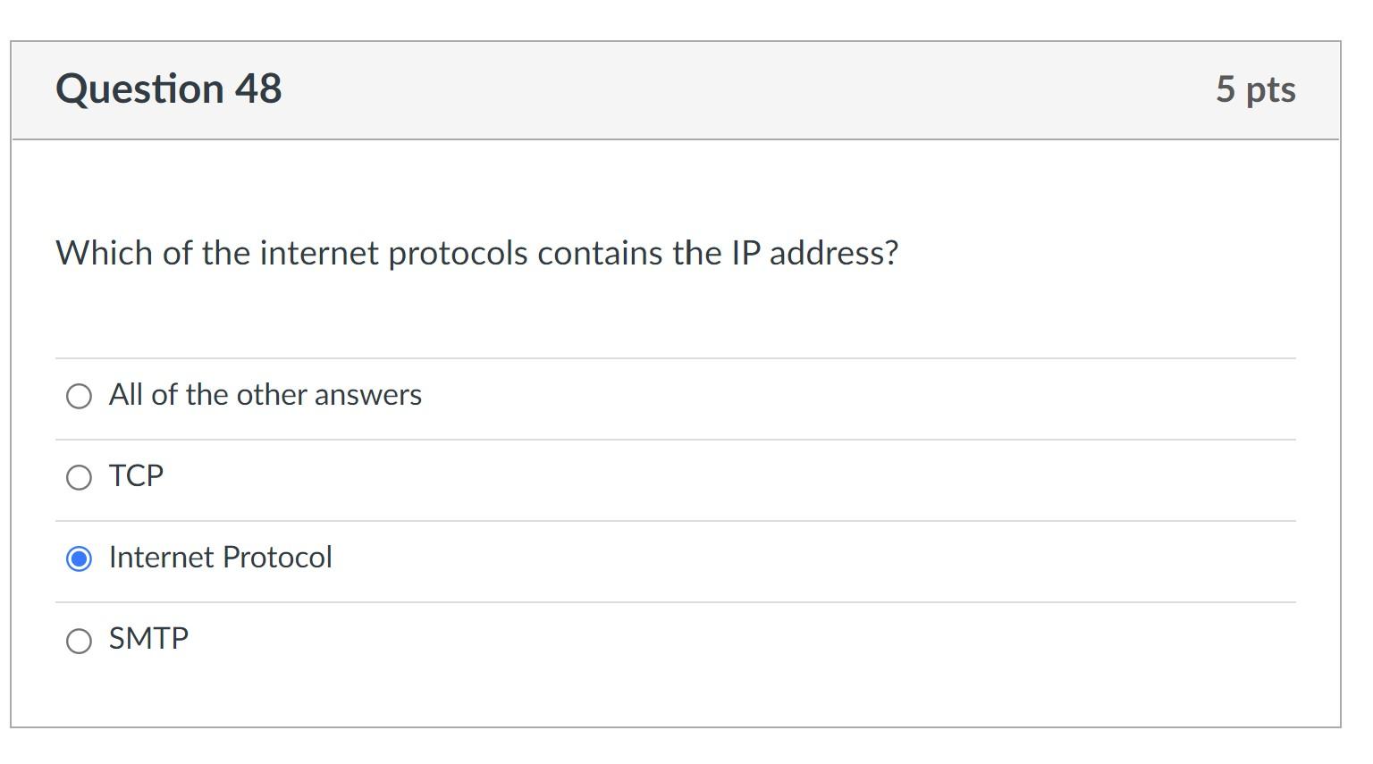 Solved Which of the internet protocols contains the IP | Chegg.com