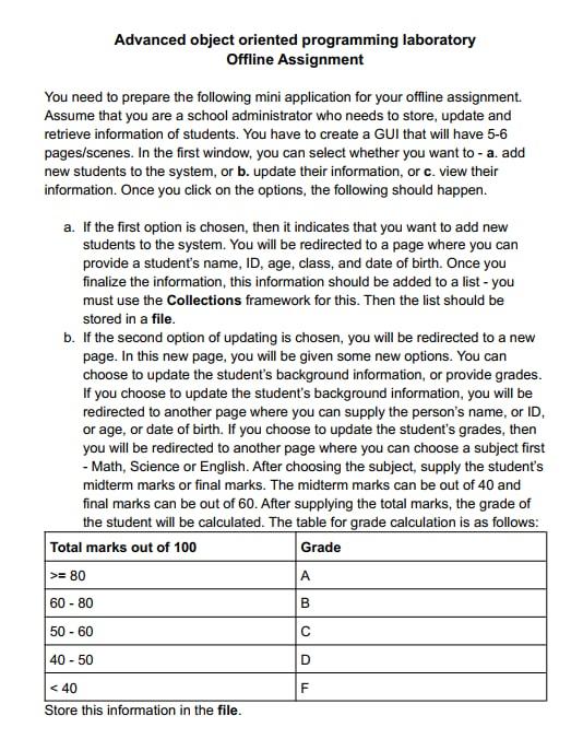 Advanced object oriented programming laboratory | Chegg.com