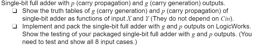 Solved Single-bit full adder with p (carry propagation) and | Chegg.com