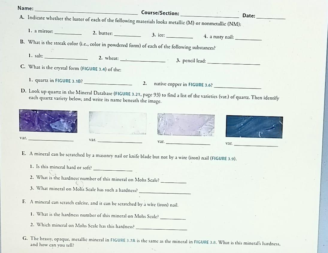 Solved Name: Course/Section: Date: A. Indicate whether the | Chegg.com
