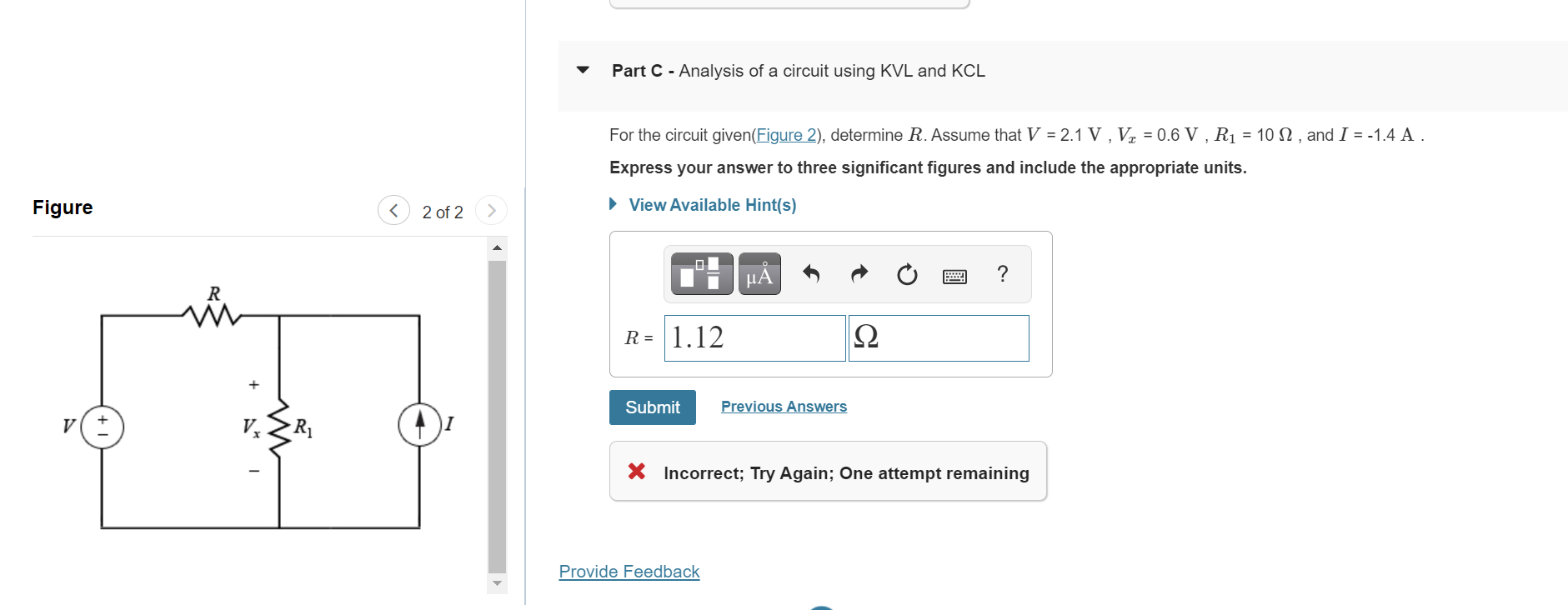 Solved Part C - Analysis of a circuit using KVL and KCL For | Chegg.com