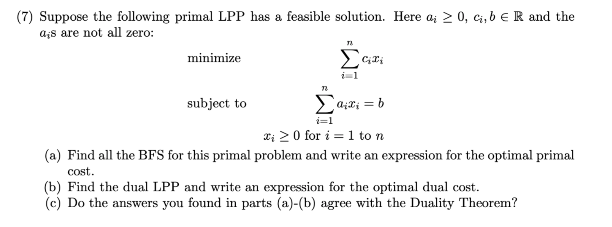 (7) Suppose the following primal LPP has a feasible | Chegg.com