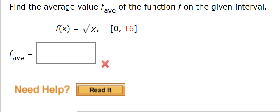 Solved Find the average value fave of the function f on the | Chegg.com