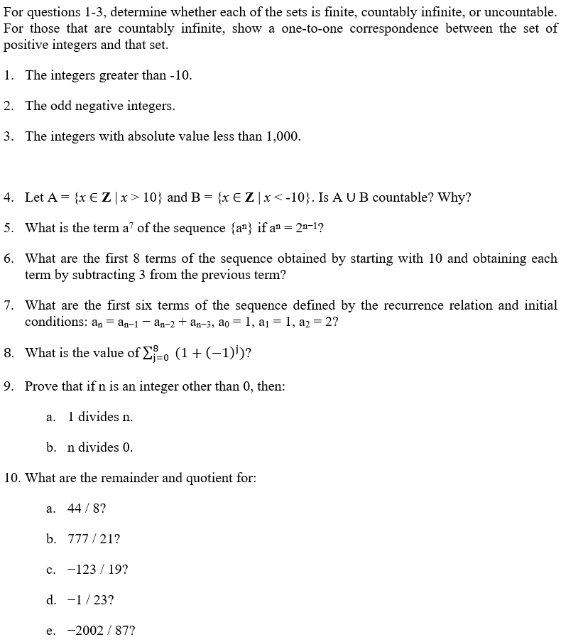 Solved For questions 1-3, determine whether each of the sets | Chegg.com
