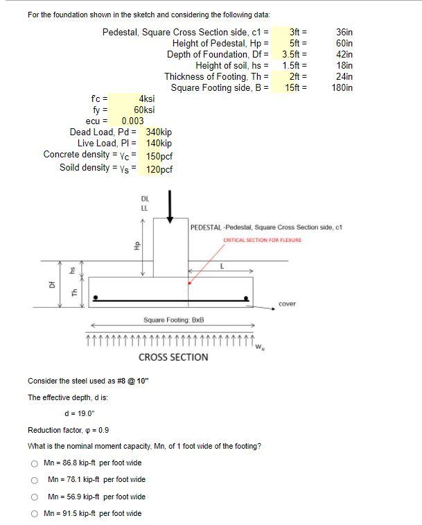 Solved For the foundation shown in the sketch and | Chegg.com