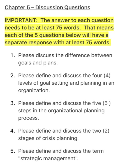 Solved Chapter 5-Discussion Questions IMPORTANT: The answer | Chegg.com