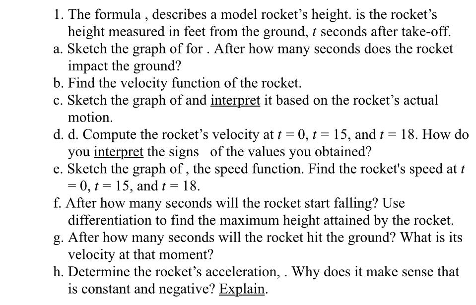 1. The formula , describes a model rocket's height is | Chegg.com