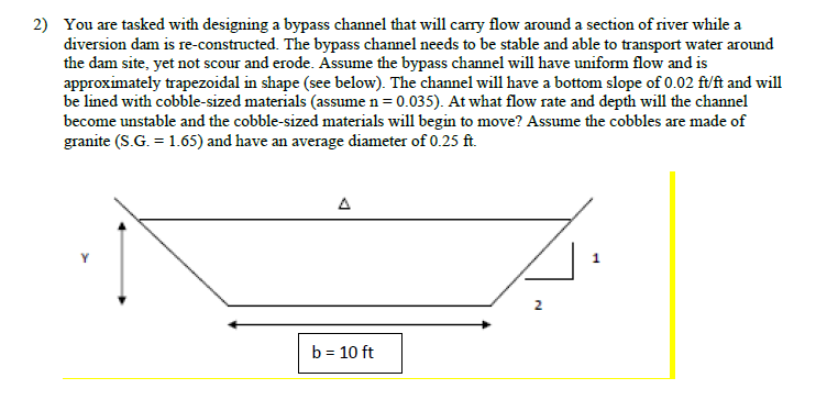 Solved You are tasked with designing a bypass channel that | Chegg.com