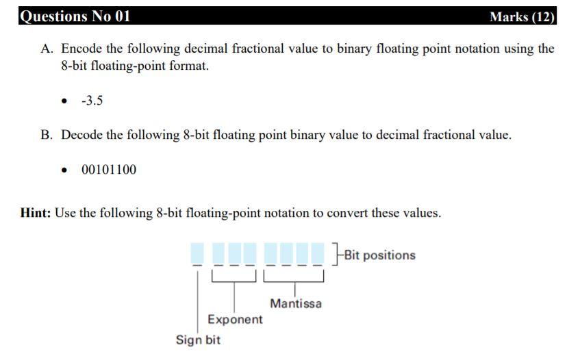 Solved Questions No 01 Marks (12) A. Encode the following | Chegg.com