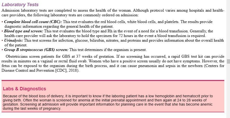 Solved Nursing Care during Labor: C. Describe at least | Chegg.com