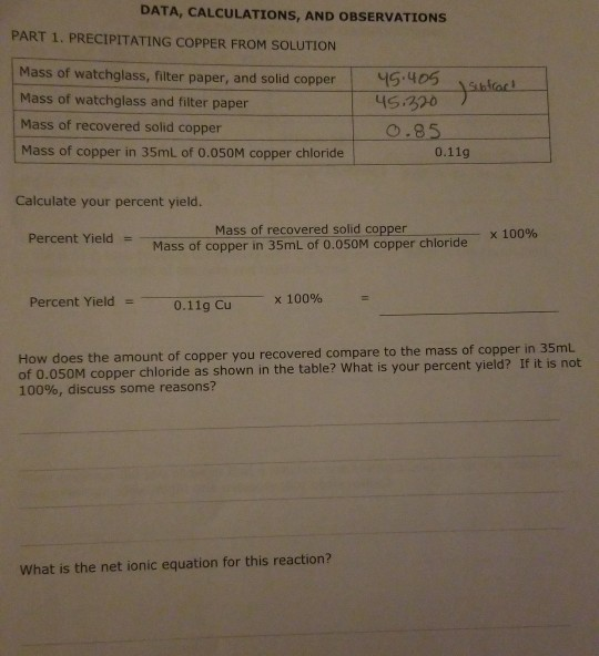 Solved DATA, CALCULATIONS, AND OBSERVATIONS PART 1, | Chegg.com
